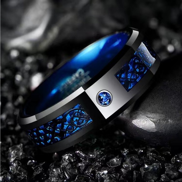 Accessories | Nwt Mens Tungsten Blue Carbon Ring 12 | Poshmark